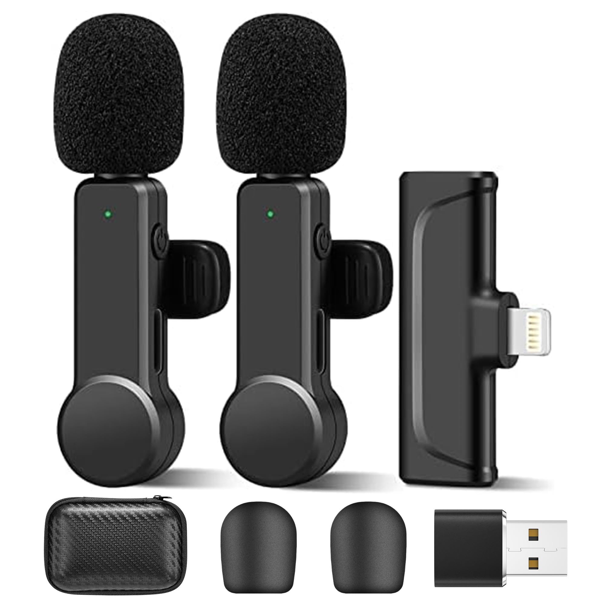 BZXZB 2Pcs Wireless Microphone for iPhone iPad, Plug-Play Wireless Lavalier Microphone for Video Recording, TikTok, YouTube, Vloggers, Auto-Sync Noise Reduction Wireless Lapel Mic