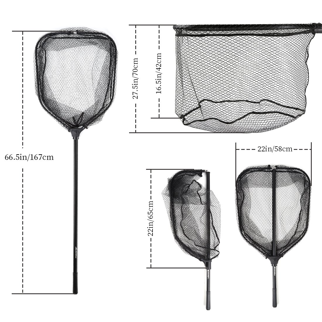 BLISSWILL Large Fishing Net Collapsible Fish Landing Net with Extendable Handle Knotless Nylon Fishing Net Safe Fish Net Durable Telescopic Dip Net for Fishing