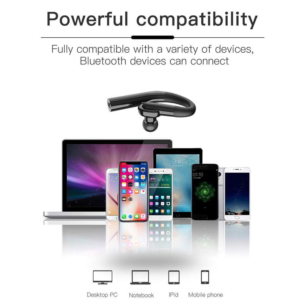 Bluetooth 5.0 Headset,TWBOCV Wireless Earbud Lightweight Waterproof Headset 360 Degrees Rotate Phone Handsfree Control Buttons Earhook Earphone Built-in Microphone Noise Reduction Single Ear