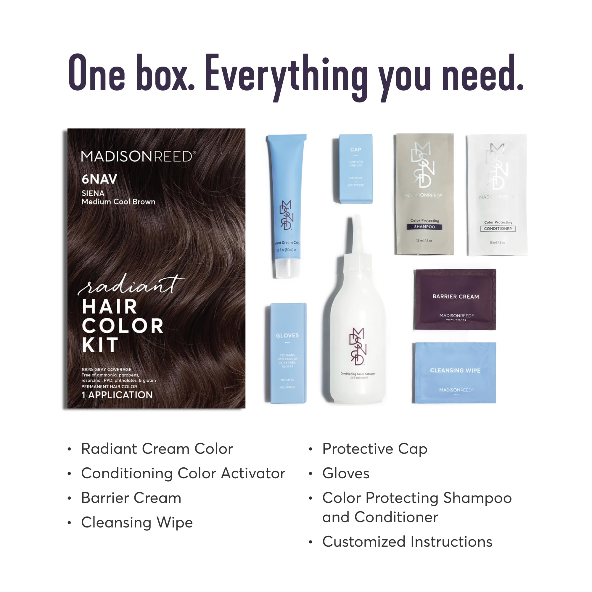 Madison Reed Radiant Hair Color Kit, Medium Smoky Brown for 100% Gray Coverage, Ammonia-Free, 6NAV Siena Brown, Permanent Hair Dye, Pack of 1