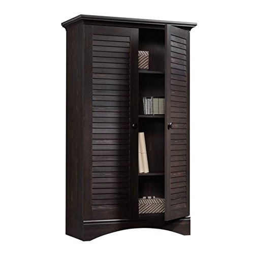 Pemberly Row Contemporary Storage Cabinet with Doors and 4 Adjustable Shelves in Antique Brown