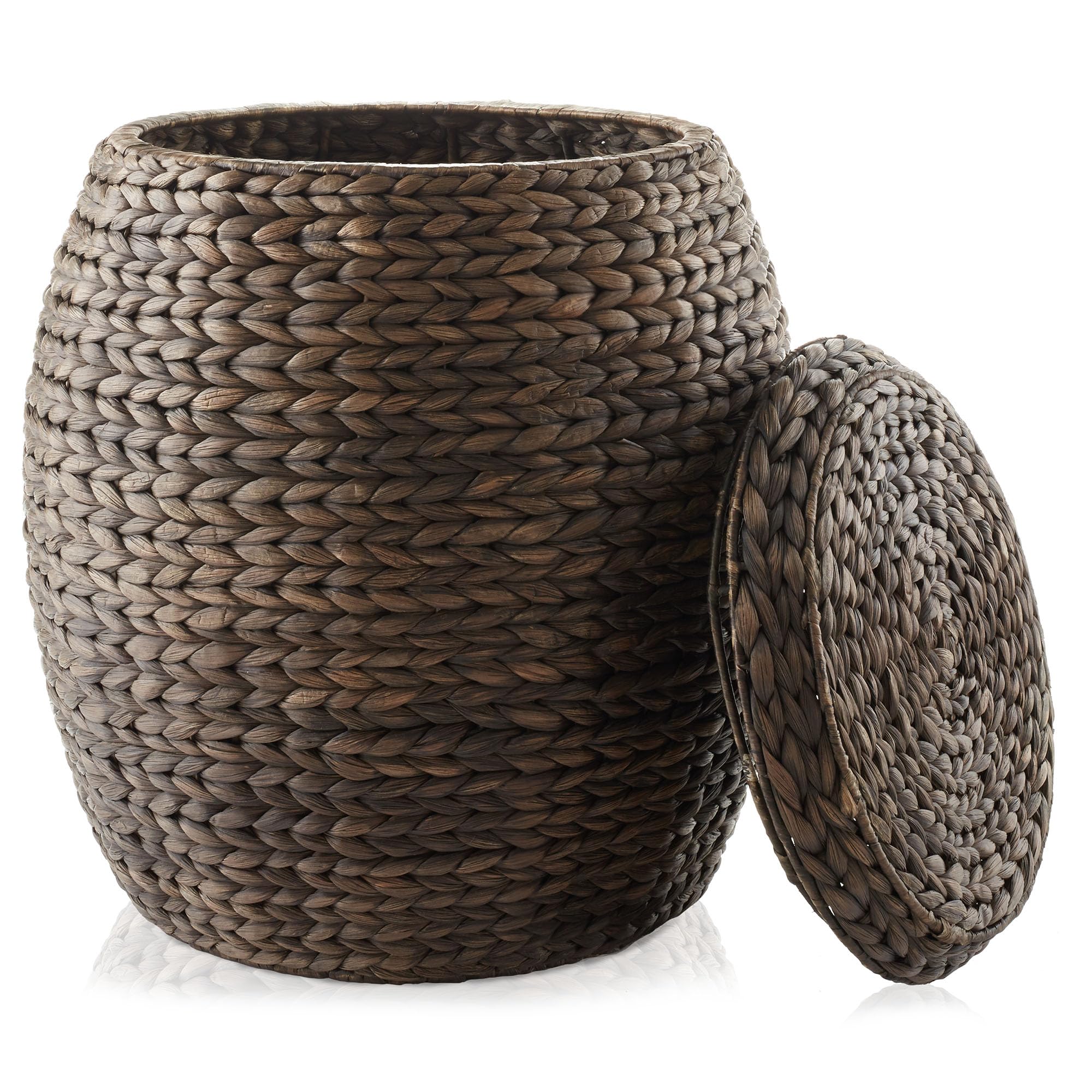 Casafield Round Storage Basket with Lid - Whitewash, Handwoven Water Hyacinth Organizer for Laundry, Blankets, Plants, Bedroom, Living Room, Home Office