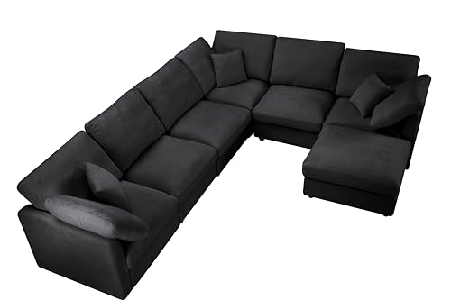 FANYE Oversized 7 Seater Modular Cushions Sectional Sofa Couch with Movable Ottoman,U-Shaped Corner Deep Seat Sectional&Couch Convertible Spacious Sleeper Sofabed for Home Apartment Living Room Sets