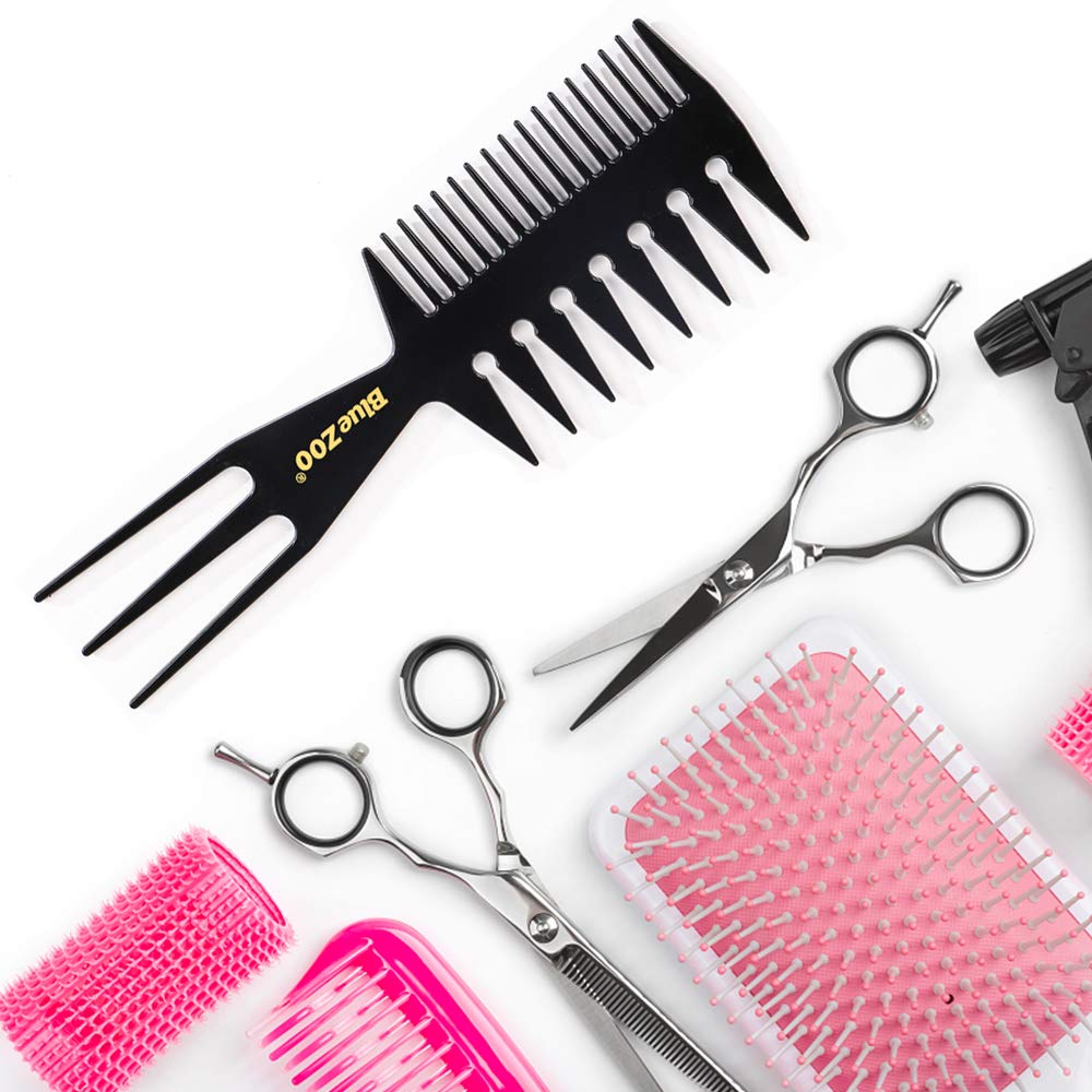 BlueZOO Salon Barbers Comb 3 in 1 Fish Tail Bone Shape Hair Extensions Styling Detangling Coloring Comb for Slicked-back Undercut Mohawk Bowl Cut Quiff