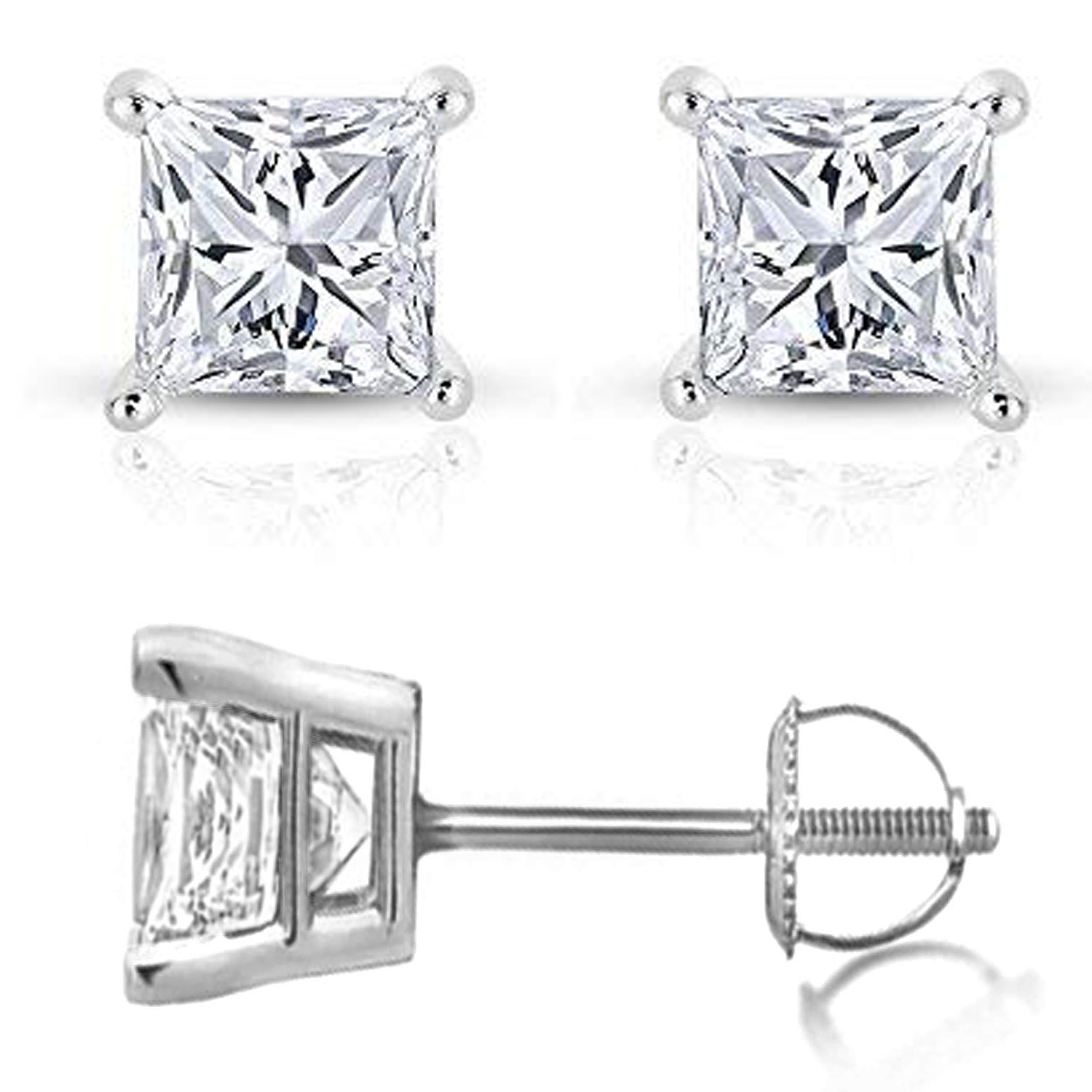 Beyond Brilliance 14K White Gold Princess Diamond Accent Earrings By Diamond Stud Earrings For Women Gift Box Included