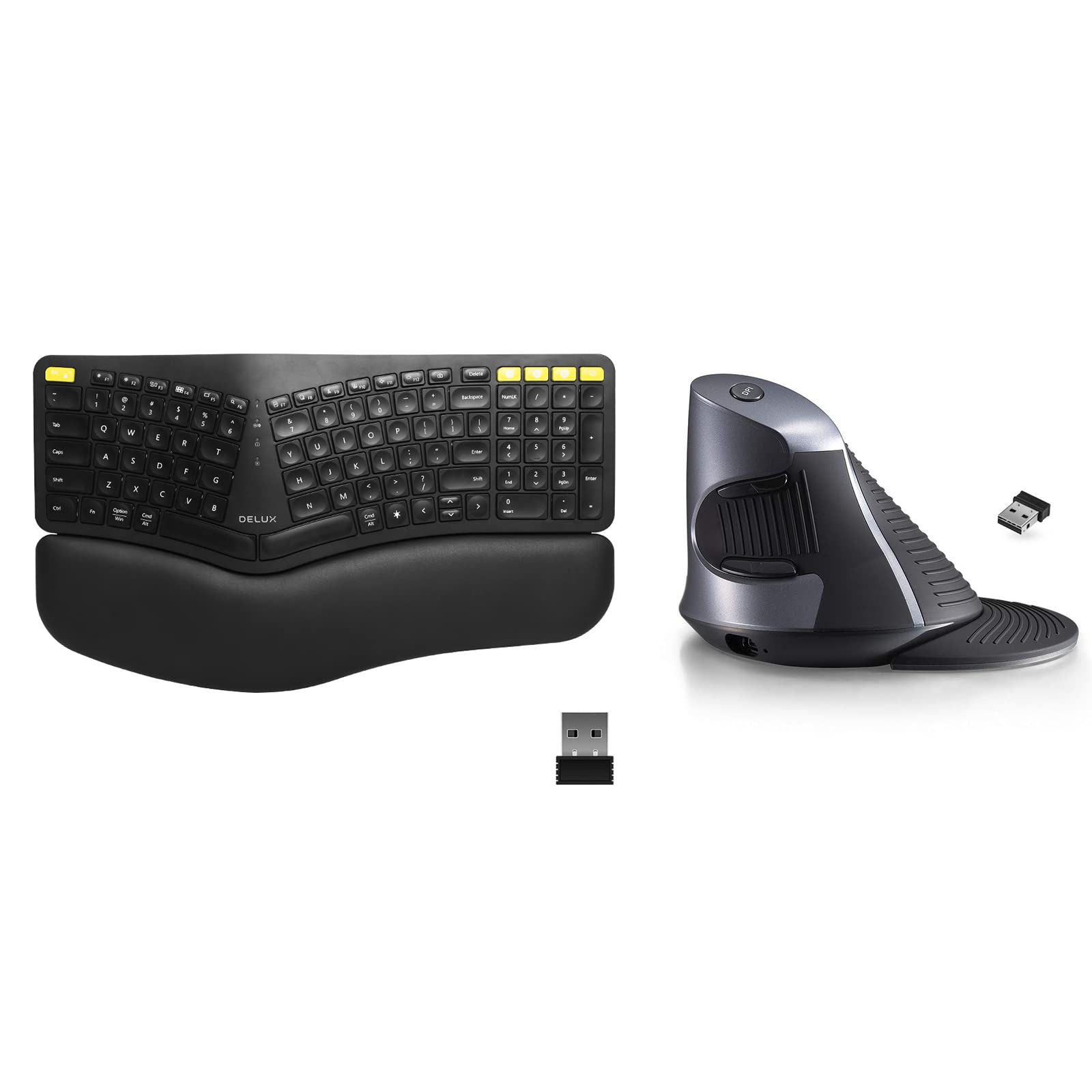 DeLUX Wireless Ergo Keyboard with Backlit GM902PRO and Vertical Mouse M618GGX