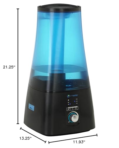 PureGuardian 2-Gallon Ultrasonic Warm and Cool Mist Humidifier with UV-C, Aromatherapy Tray, 100 Hours. Run Time, Covers 380 Sq. Ft., Quiet, Filter Free, Blue/Black, H5450BCA