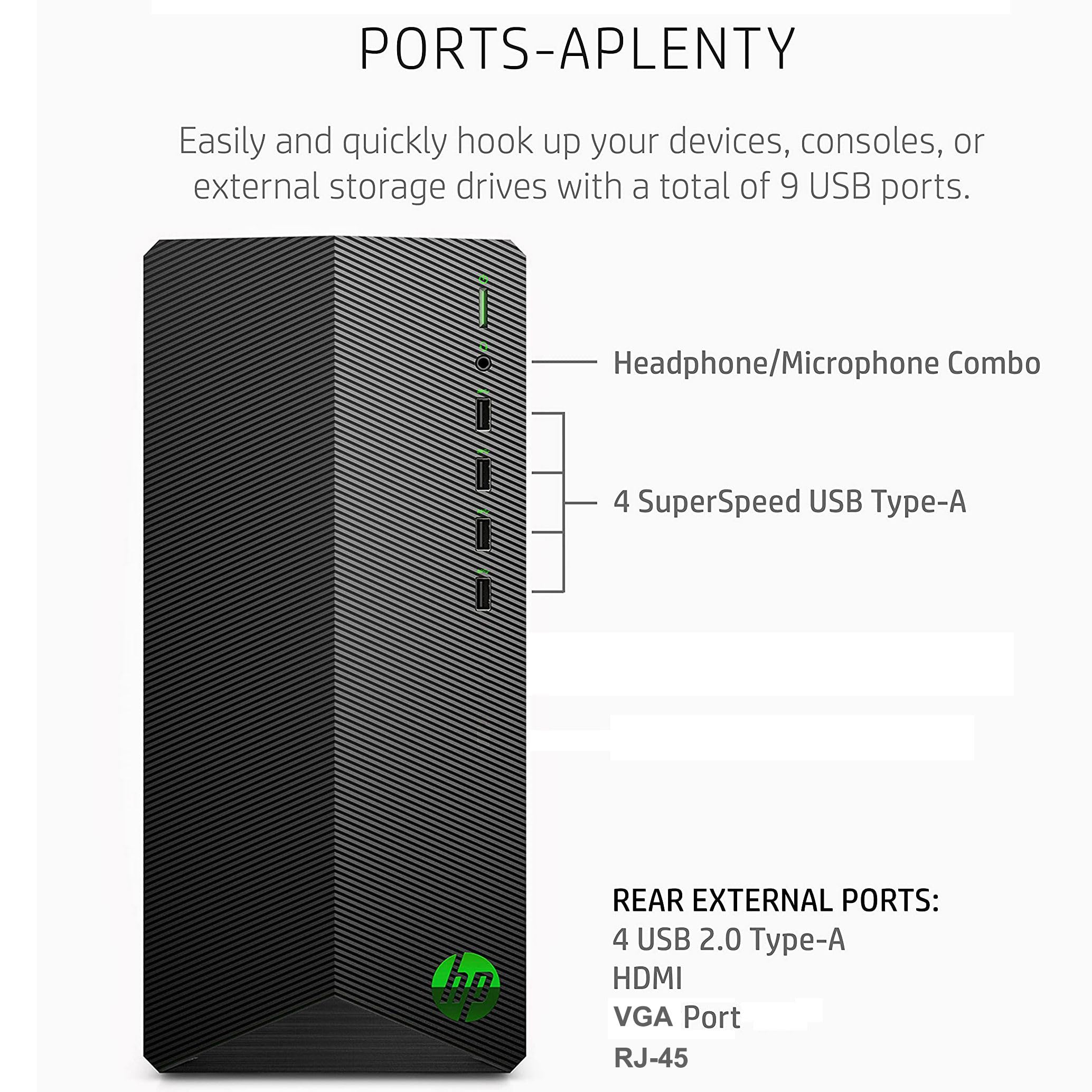 HP Pavilion Tower Desktop Computer, Octa-Core AMD Ryzen 7 5700G (Beat i7-11700K), 12GB DDR4 RAM, 4TB PCIe SSD, WiFi 6, Bluetooth, RJ-45, HDMI, VGA, Keyboard and Mouse, Windows 11 Pro, WE/PGPY