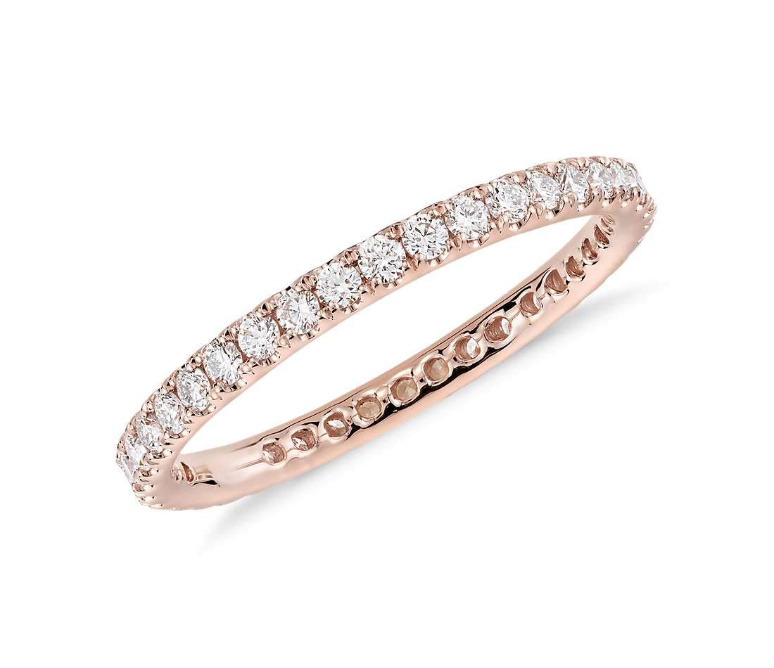 Blocaci 14k White Rose Yellow Gold Wedding Bands 1/2 Carat (ctw) Comfort Fit Eternity Petite Micropave Moissanite Wedding Rings for Women