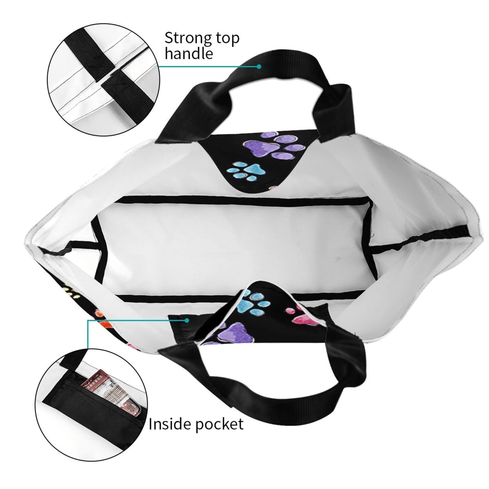 Colorful Dog Gone Pawful Paws Waterproof Tote Bag Women Large Capacity Shoulder Grocery Shopping Bags