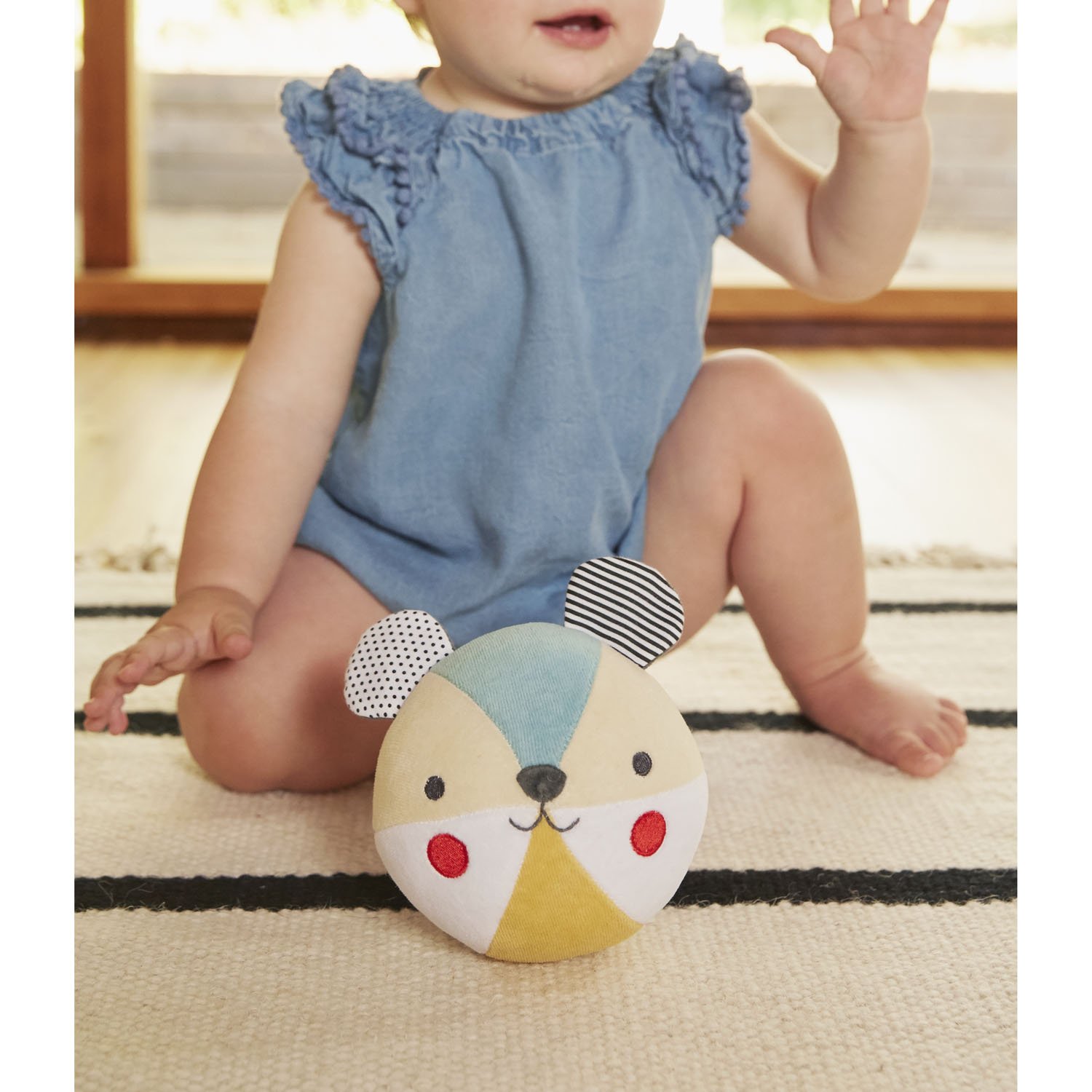Petit Collage Organic Cotton Soft Chime Busy Baby Ball – Learning Toy for Babies and Toddlers, Measures 6” x 4.75” x 5.50” – Cute Activity Toy That Encourages Crawling