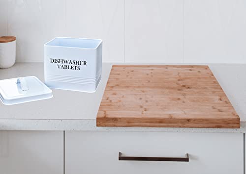 Metal Dishwasher Detergent Pods Containers -White Dish Washer Tablets with Lid for Kitchen Decor and Accessories