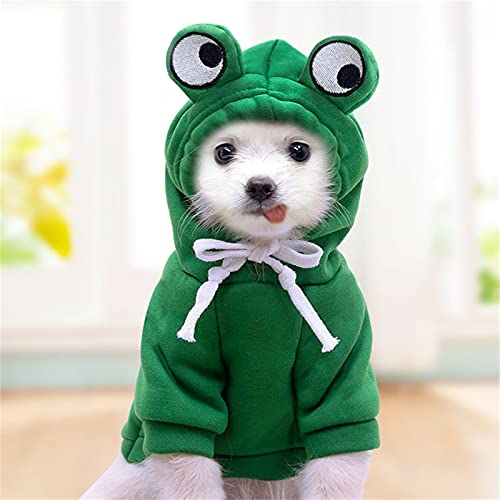 Dog Sweatshirts for Small Dogs Set Soft Fleece Vest Doggie Pullover Warm Jacket Love Velvet and Sweater Cats Two-Legged Pet Medium-Sized Pet Clothes (Small, Green)