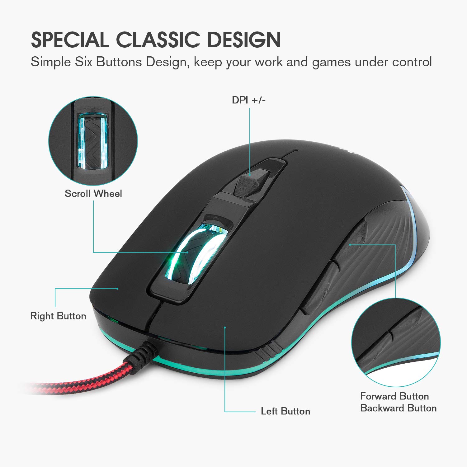 mafiti Wired Mouse, Computer Mouse for Laptop Notebook Desktop USB RGB Mice 3200DPI