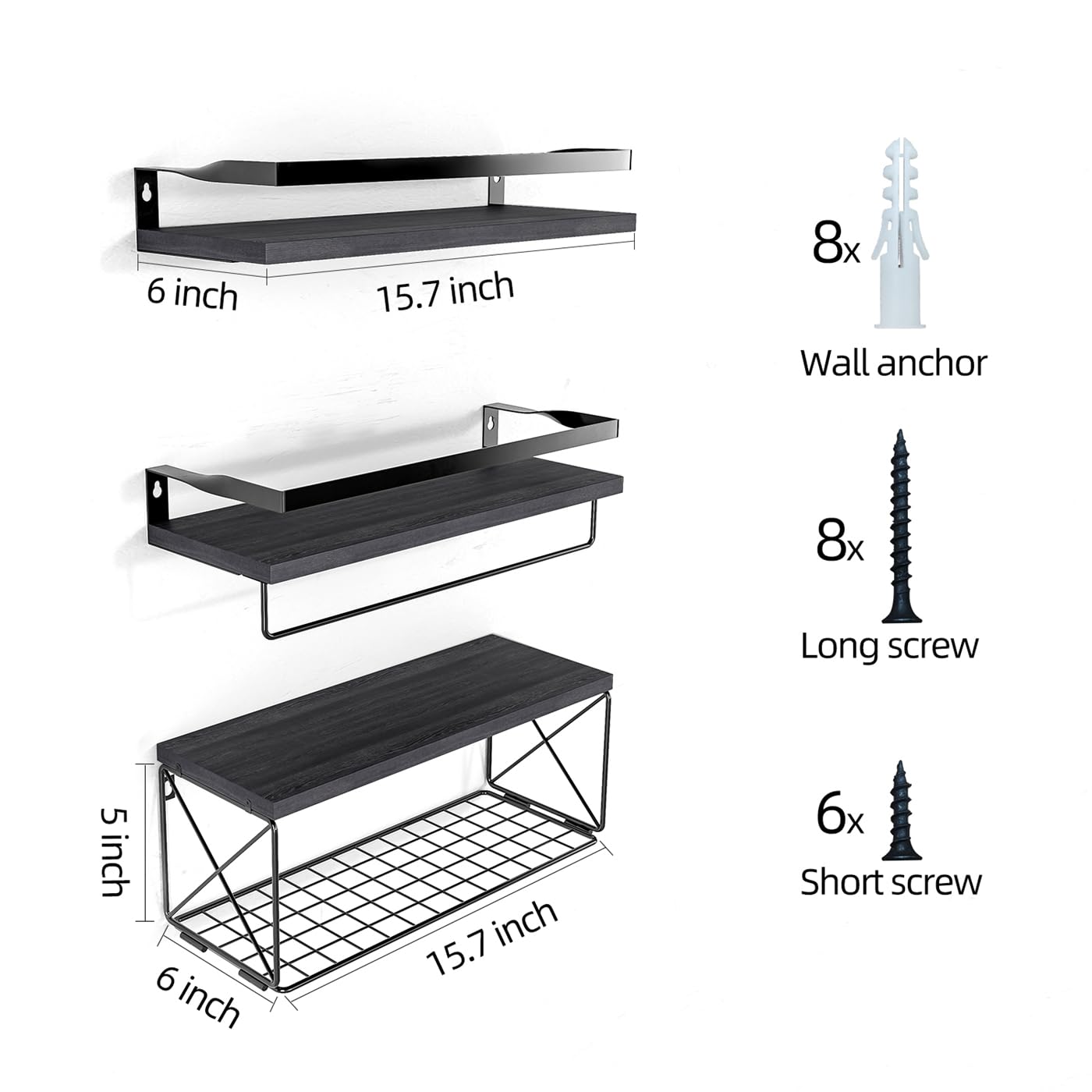Hoiicco Wall Mount Shelf, Shelf Wall Mount, Floating Shelves for Wall with Storage Basket, Wall Shelves for Bathroom, Living Room, Kitchen and Washroom Toilet Paper