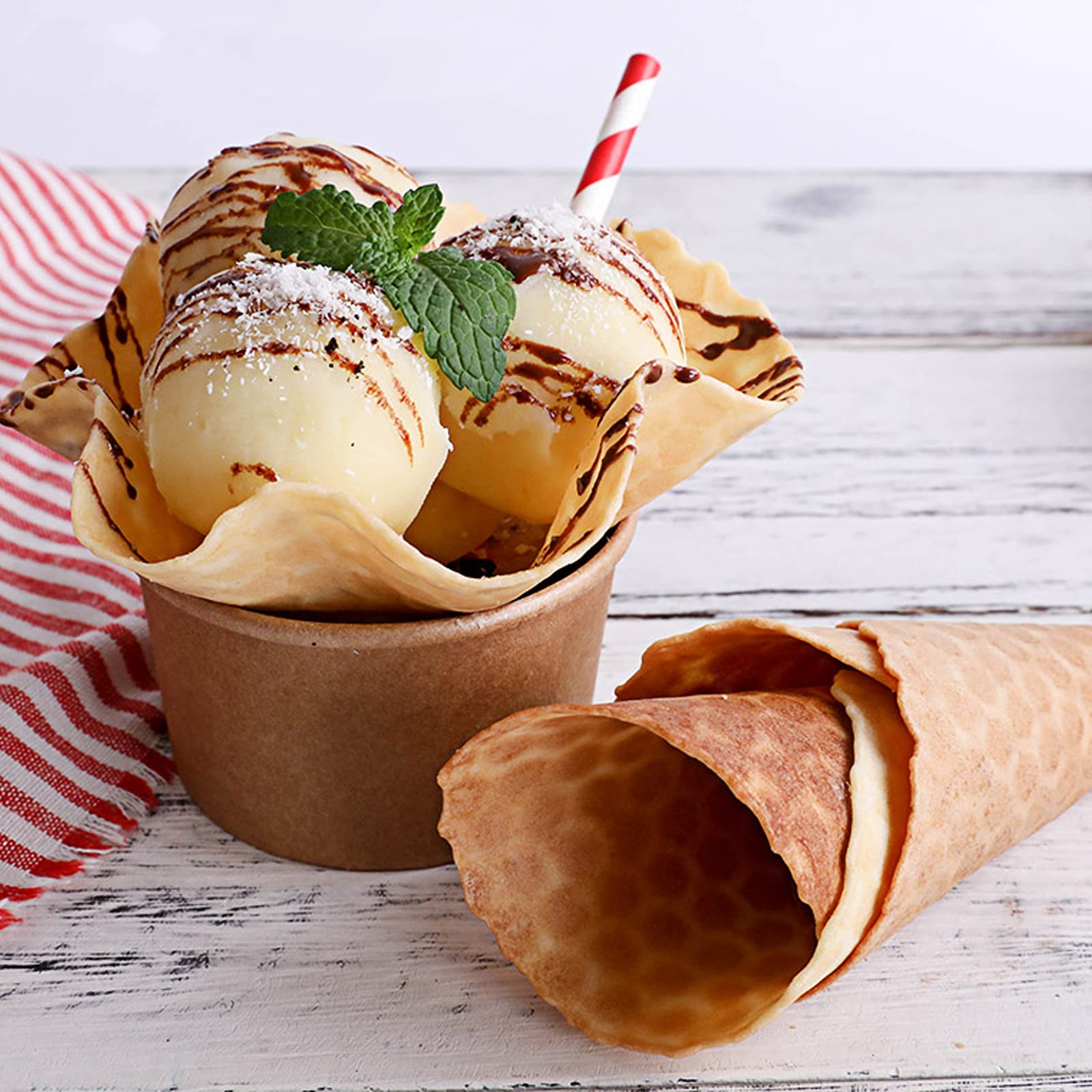 Dicunoy Waffle Cone Maker, Nonstick Ice Cream Cone Maker, 6.7" Egg Roll Crepe Pan, Camp Pancake Crispy Cone Omelet Mold for Waffle Cups, Choco Tacos, Fuel Gas Stoves Only