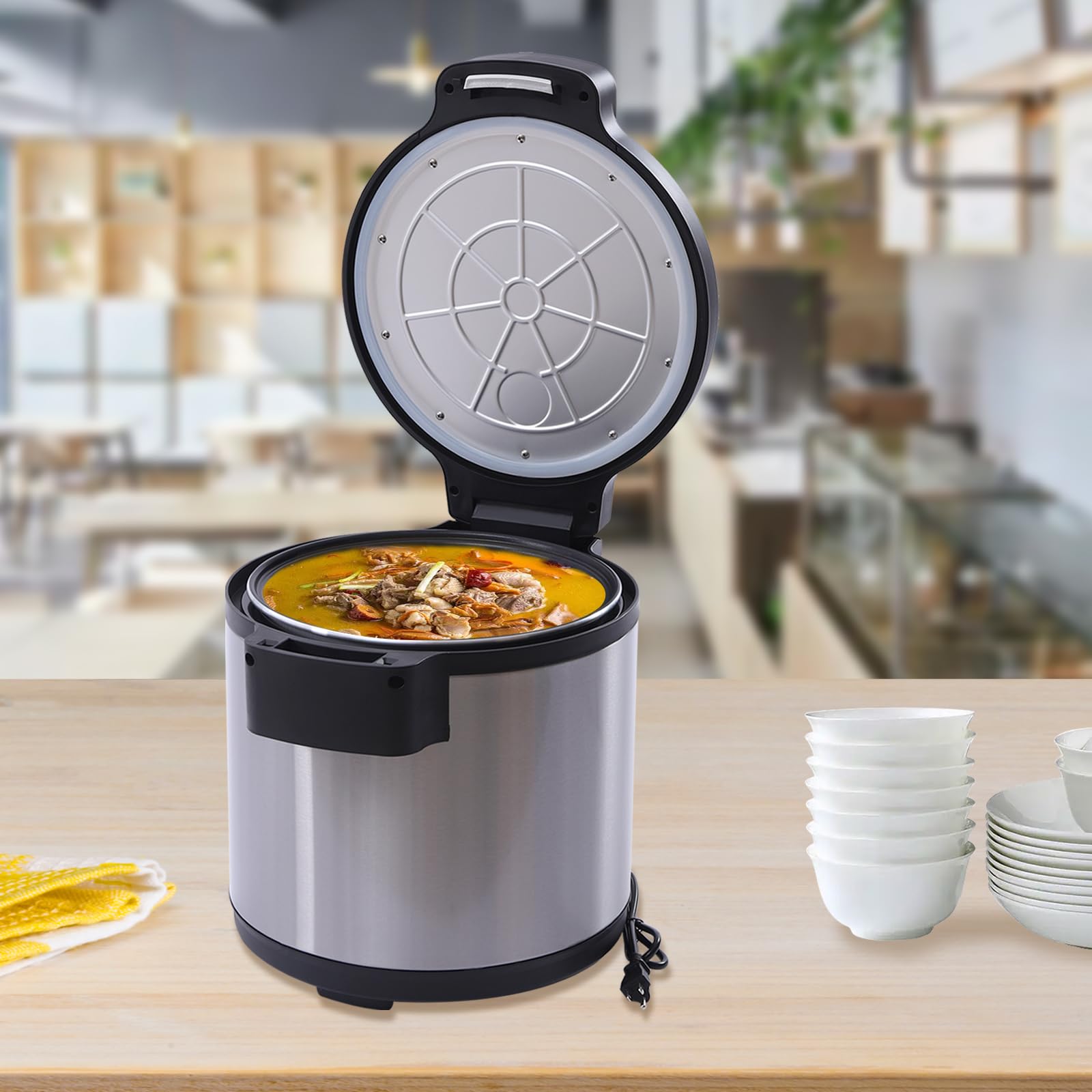 Commercial Electric Rice Warmer, Non-Stick Inner Pot With Lid, Warm Function Only, Temperature Control Up to 12 Hours (19L/20QT)