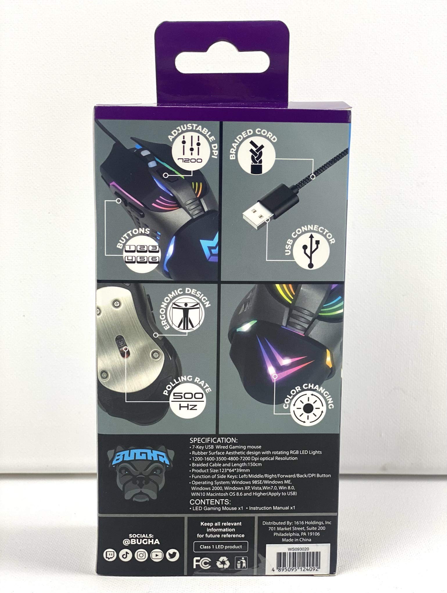 Bugha Exclusive LED Gaming Mouse 7-key/7200 dpi USB Wired for PC