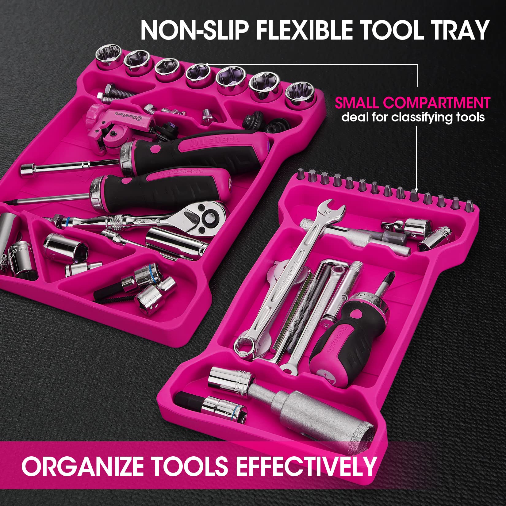 DuraTech Flexible Tool Tray, Silicone Tool Holder for Mechanics Storage, Heat and Chemical Resistant Tool Organizer for Automotive, Industry and Household(3pack Pink)
