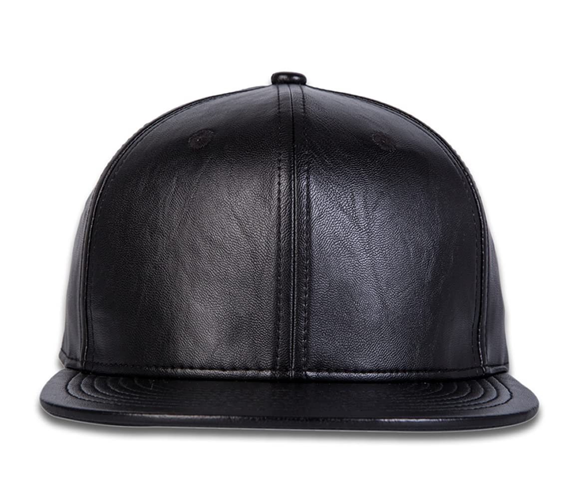 CNUSER Snapback Hats for Men Women,Fashion Baseball Cap,Hip Hop Flat Bill Brim Adjustable Dad Hats (Pu Leather Black)