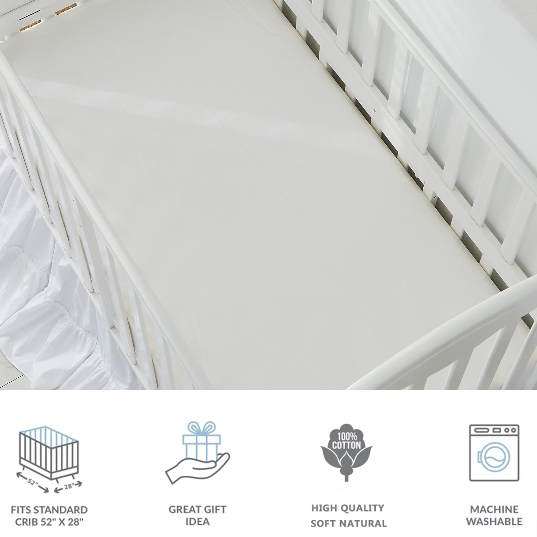 Brandream Gender Neutral Boho Bohemian Baby Girl Boy Nursery Crib Bedding Set - 3pc - Solid Color White Farmhouse Chic Unisex Elephant Embroidery Cotton Quilt Set