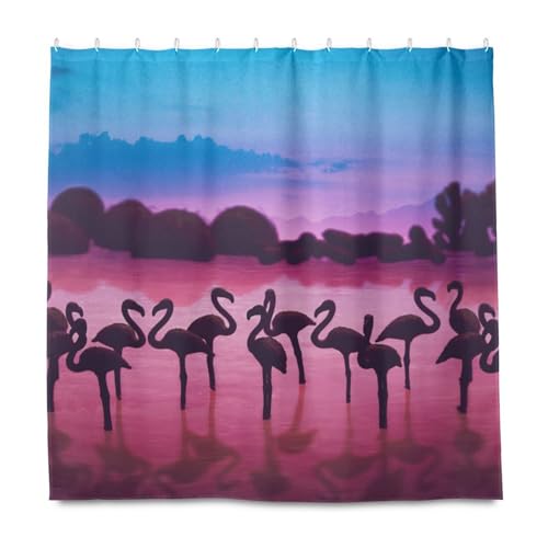 BLuevi Flamingo Shower Curtain for Bathroom Waterproof Fabric with Hooks 72x72 Inch