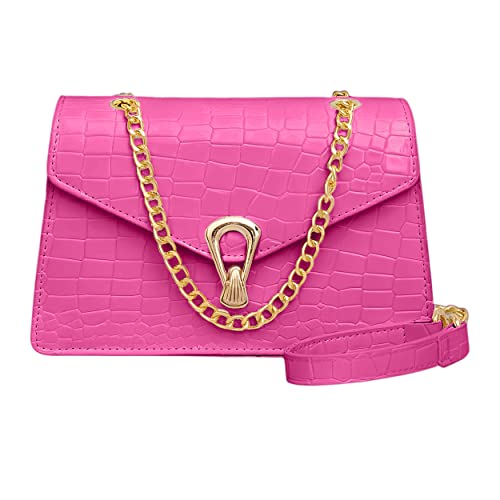 Crocodile Women's Shoulder Bag Texture Leather Bag Versatile Crossbody Chain Bag (Rose red)