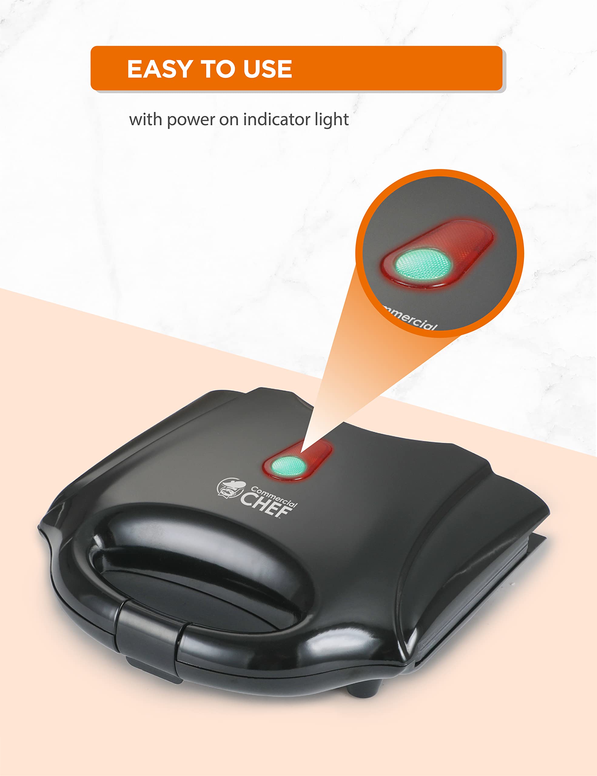 Commercial Chef Waffle Maker, Nonstick Mini Waffle Maker, Easy-to-Clean Electric Waffle Iron for Breakfast Waffles with Power on Light Thermostat