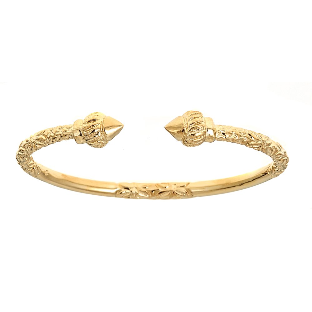 Better Jewelry Solid .925 Sterling Silver Ridged Arrow Ends West Indian Bangle Plated with 14K Gold
