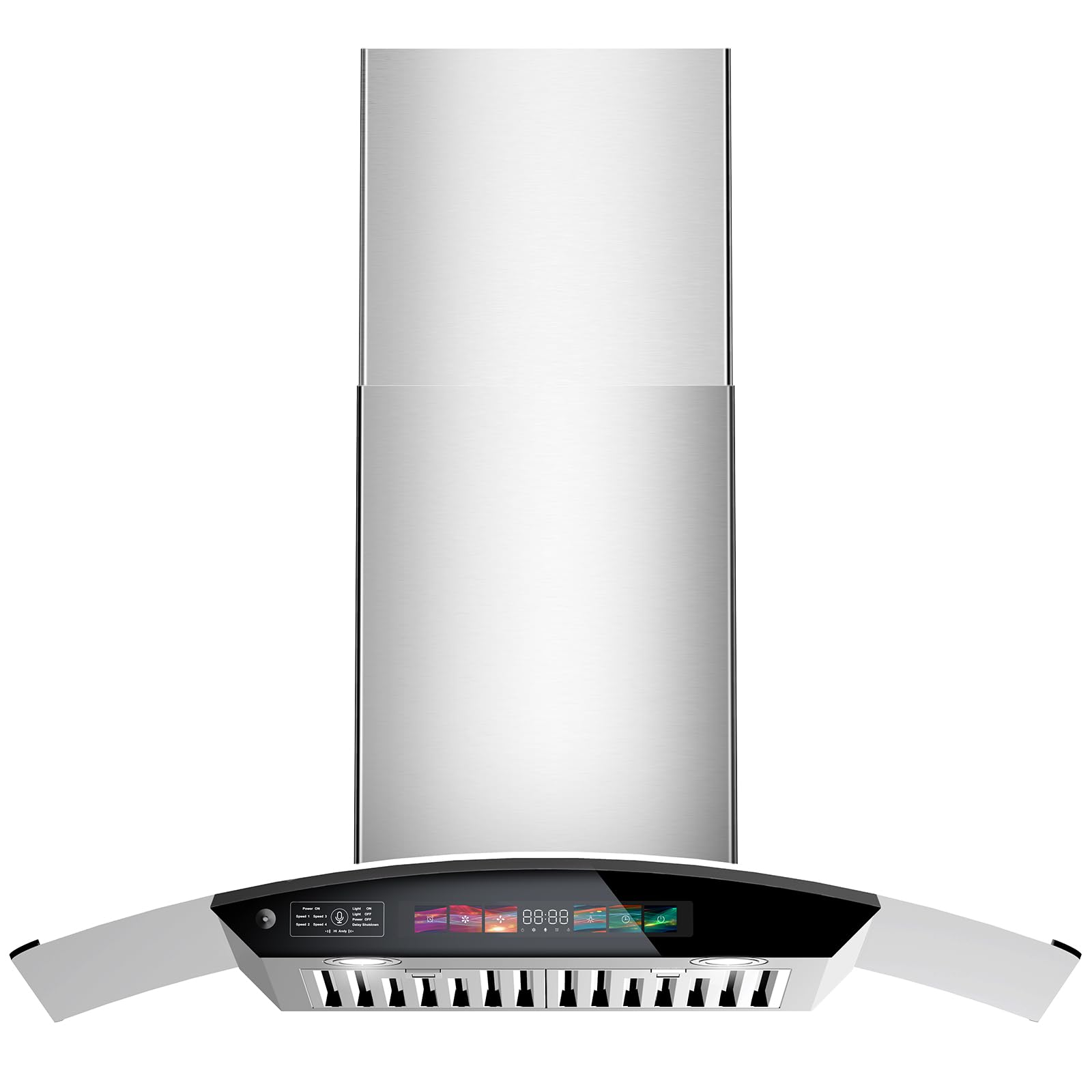 BRANO 36-inch Wall Mount Range Hood Tempered Glass 900 CFM, Voice/Gesture/Touch Control, Stainless Steel Kitchen Hood Vent with 4 Speed Exhaust Fan, Adjustable Lights, Memory Mode