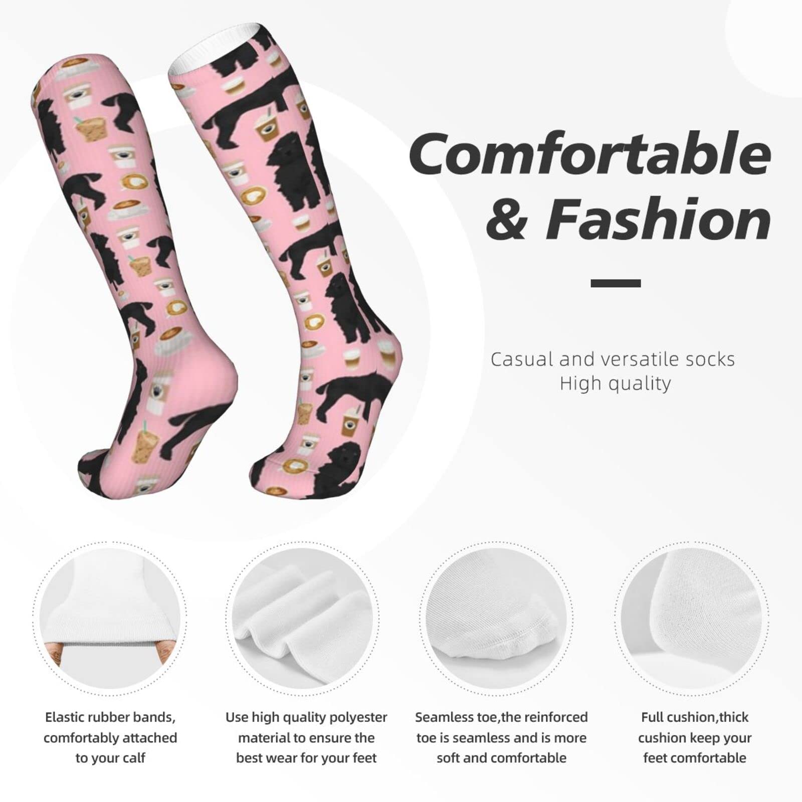 chegna Black Poodle Dogs Coffees Blossom Compression Socks for Women & Men Circulation 15-20 mmHg is Best Support for Athletic Running Cycling, White