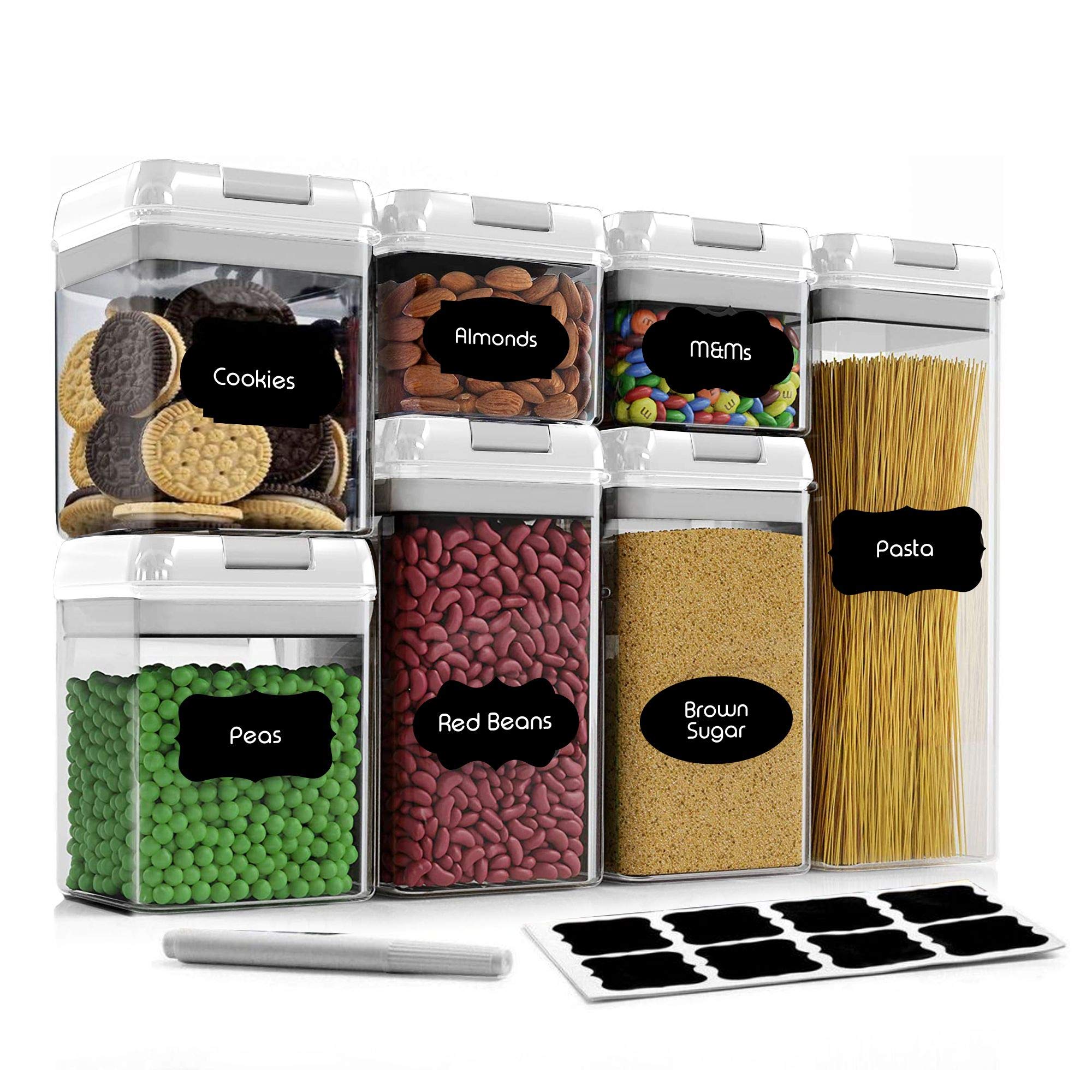 CINEYO 7 Pc's Airtight Food Storage Container & Mop and Broom Holder Wall Mount (Black)