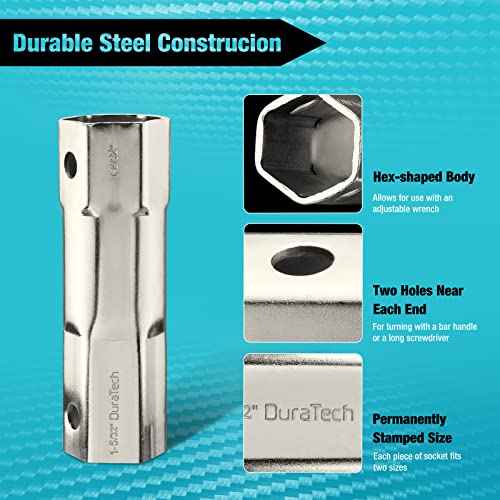 DURATECH Shower Valve Socket Wrench Set with Bar Handle for Removing Tub & Shower Valve,5-Piece, includes 21/32”x 27/32”, 29/32”x 31/32”, 1-1/32” x1-3/32”, 1-5/32”x1-9/32”, 1-11/32”x 1-7/16”