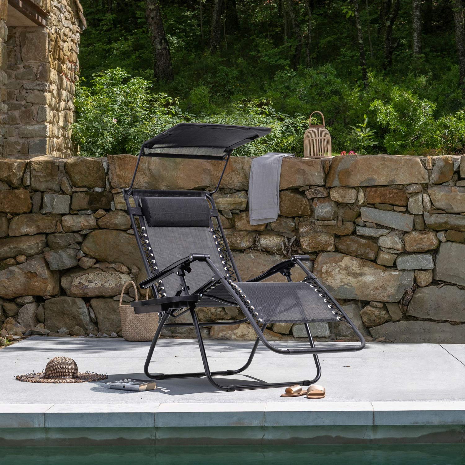 Homall Zero Gravity Chair Patio Lawn Chair Lounge Chair Folding Recliner Adjustable Outdoor with Canopy Shade,Cup Holder (Black)