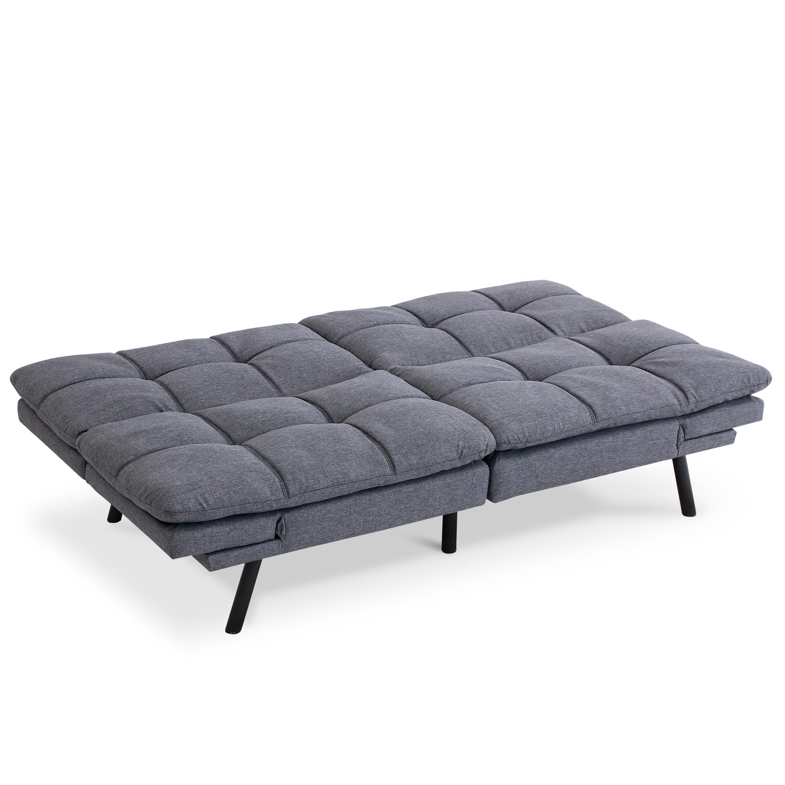 Hcore Futon Bed, Gray Mid-Century Modern Memory Foam Loveseat Sofas, French Grey