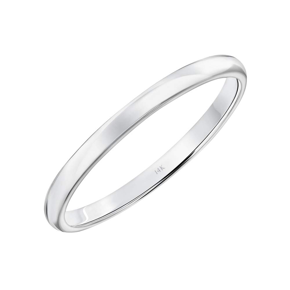 Brilliant Expressions 14K White Gold Low Dome Plain and Simple Wedding Band, 2mm, Size 7