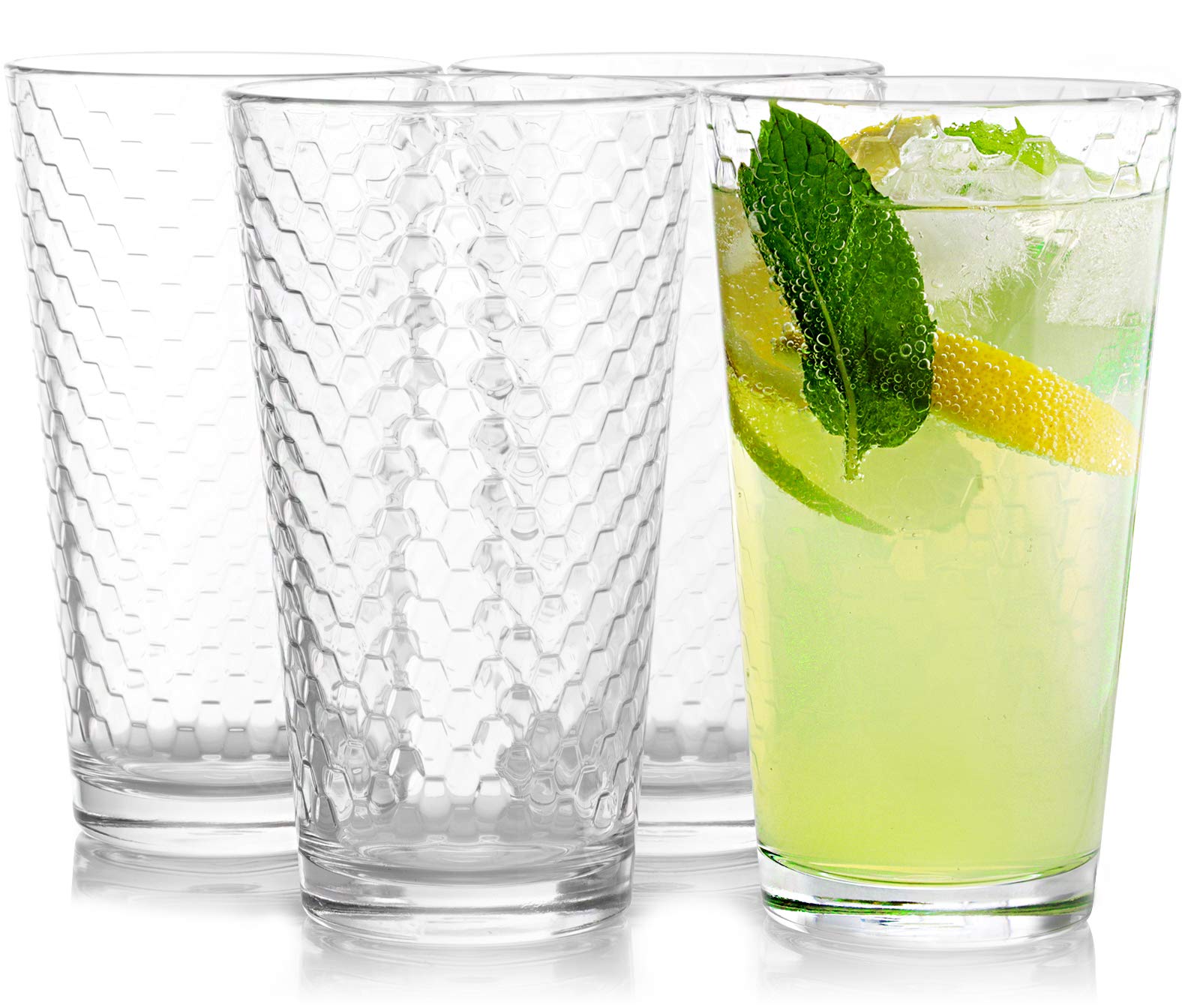 Circleware Paragon Heavy Base Highball Drinking Glasses Tumblers, Huge Set of 8 Kitchen Entertainment Ice Tea Beverage Cups Glassware for Water, Juice, Beer and Bar Decor Gift, 15.7 oz, 15.7 oz, Clear