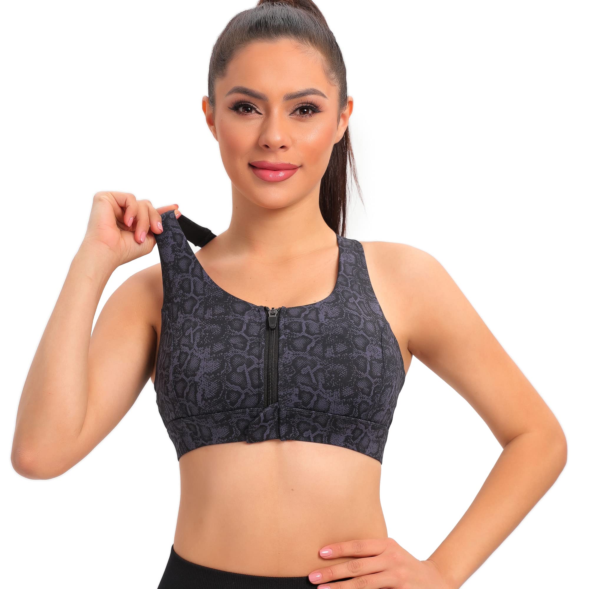 Cordaw Molded Cup Sports Bras Zipper in Front Workout Bra Medium Impact High Support Zip Running Bra Yoga Workout Top