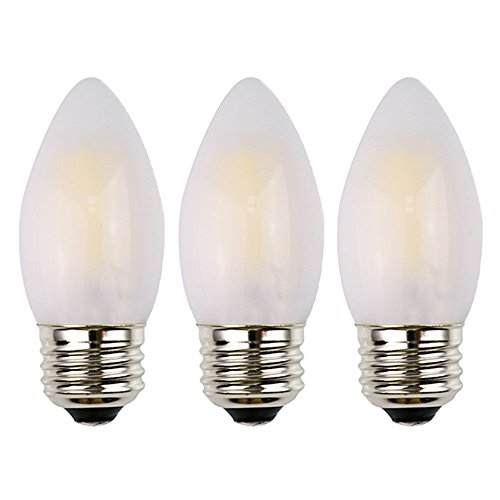 C35 LED Candelabra Bulb, 2W Dimmable, 25W Incandescent Equivalent, High CRI Warm White Light, Frosted Glass Housing, E26 Medium Base, Torpedo Tip, 3 Pack