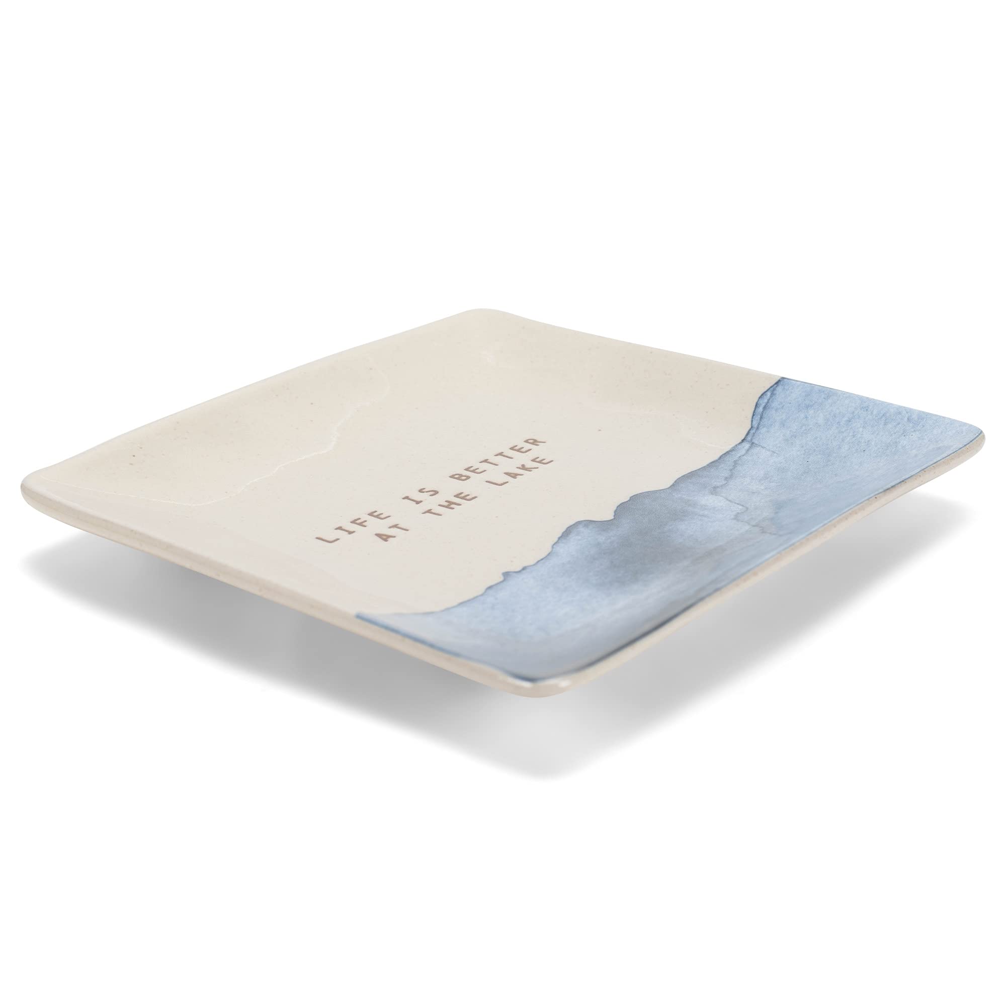 DEMDACO Life is Better at the Lake Blue 6 x 6 Stoneware Decorative Serving Plate with Spreader