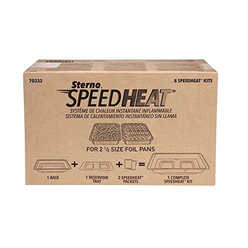 Sterno 70332 SpeedHeat Flameless Food Warming System Kits for Catering, Each Kit Fits Two Half Size Foil Pans (Set of 8 Kits)