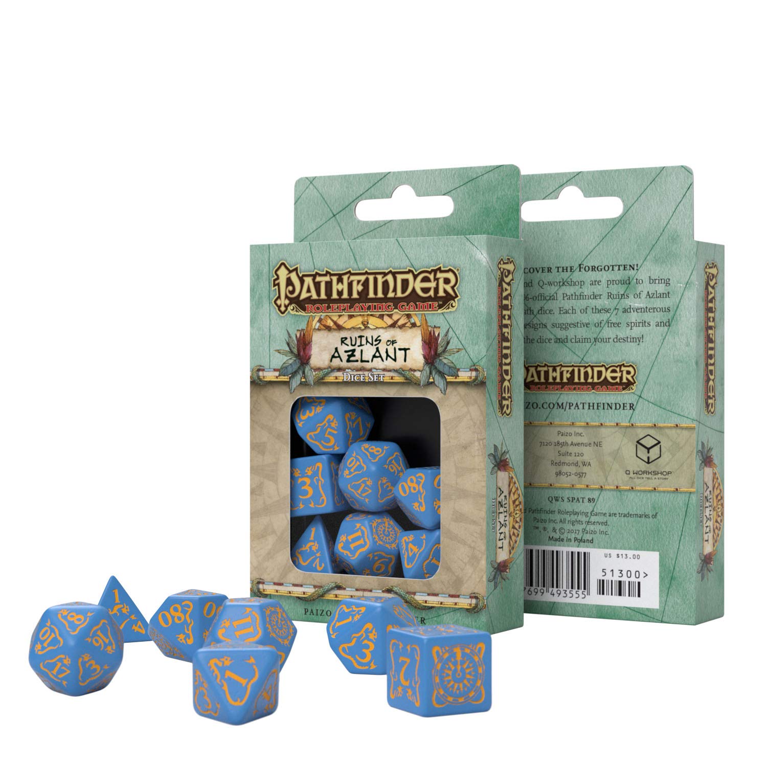 Q WORKSHOP Pathfinder Ruins of Azlant Rpg Ornamented Dice Set 7 Polyhedral Pieces Blue, Standard (15mm - 17mm)