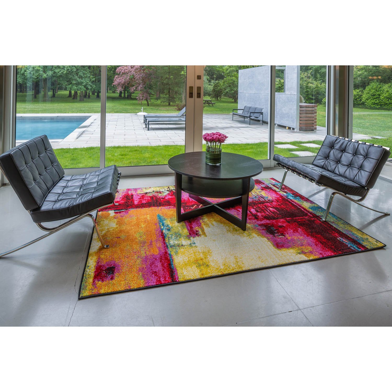 Home Dynamix Splash Mondrian Area Rug 19.6"x31.5", Abstract Black/Blue/Pink/Yellow