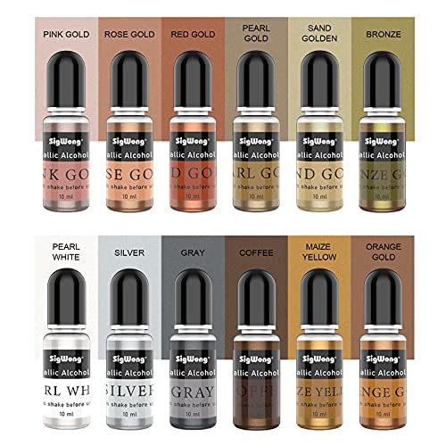 Metallic Alcohol Ink Set - 24 Metal Color Alcohol-Based Ink, Shimmer Mixatives Epoxy Resin Paint Colour Dye Great for Resin Petri Dish, Yupo, Coaster, Painting, Tumbler Cup Making(10ml Each)