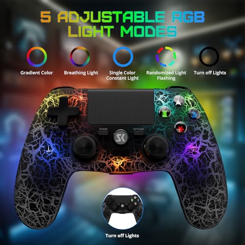 CHENGDAO Controller for PS4, Wireless Controllers for PlayStation 4/Pro/Slim, Remote Control with Adjustable RGB Light/1000mAh Battery/6-Axis Motion Sensor/Double Vibration/3.5mm Audio Jack