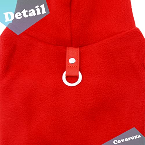 Dog Hoodie Pet Fleece Sweater with Hat Warm Soft Dogs Winter Coat Jacket with Leash Attachment for Small Medium Dogs Red Large