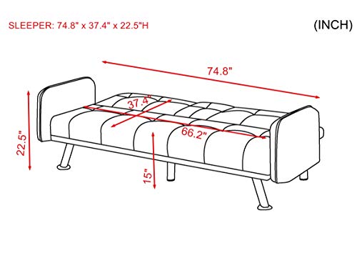 FULife Futon Sofa Convertible Sleeper Couch Bed Daybed Loveseat, Folding Recliner with 2 Cup Holders, Metal Legs, Removable Soft Pillow-Top Armrest for Living Room Small Place, Light Gray 66.1