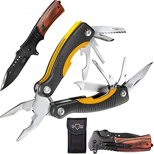Bundle of 2 Items - Pocket Knife Spring Assisted Folding Knives - Military EDC USMC Tactical Jack Knifes - Best Small Utility Multi Purpose All in One Tools for Men Women - Best for EDC Camping Hiking