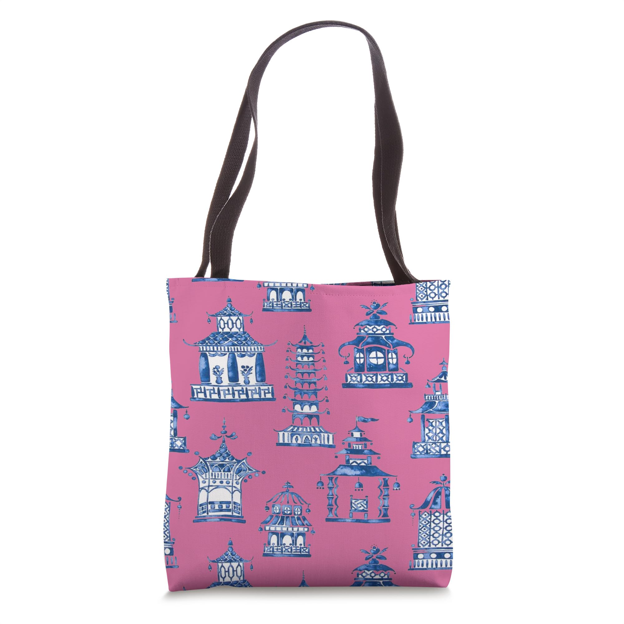 Chinoiserie Asian Pagodas Grandmillennial Cottagecore Pink Tote Bag