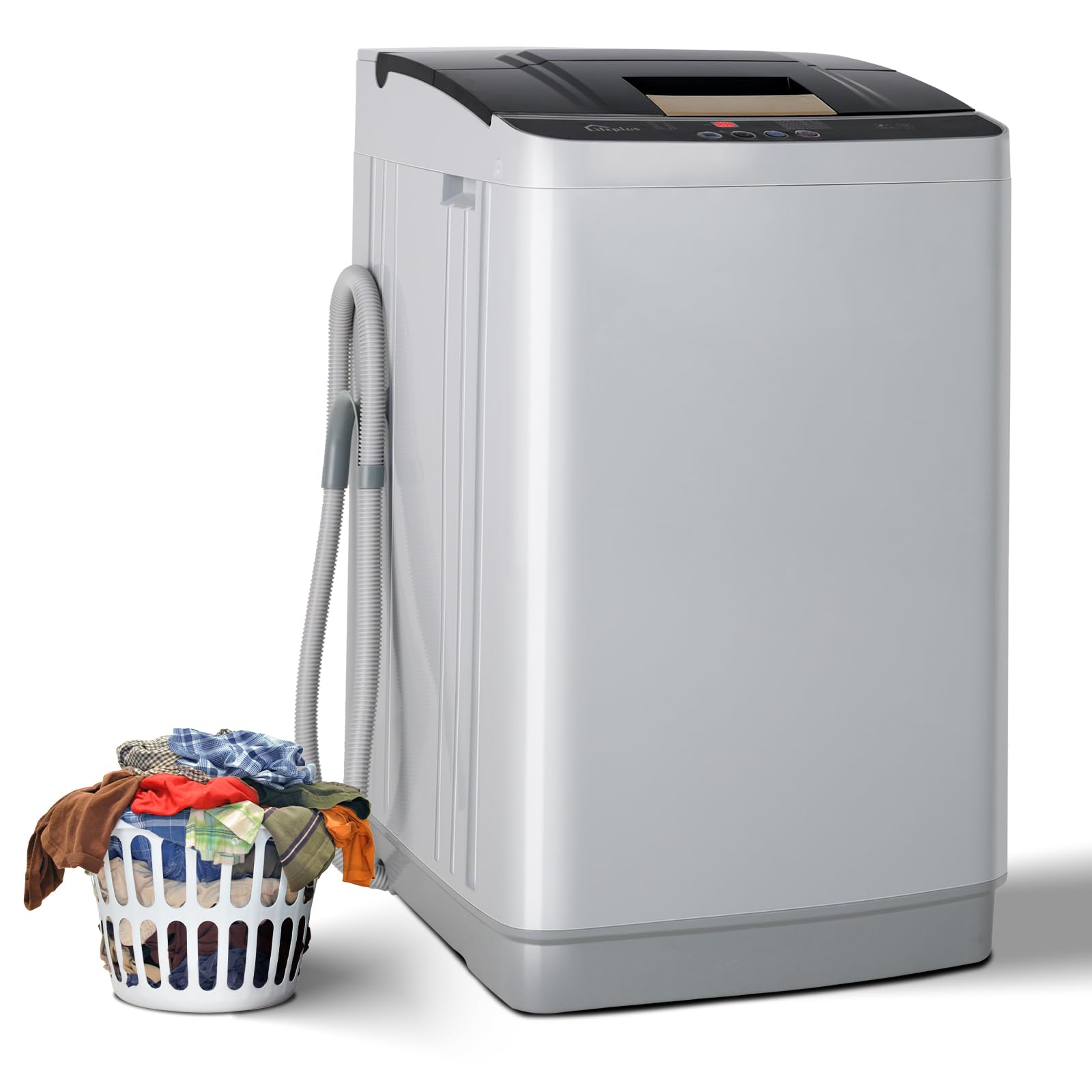 Full Automatic Washer Machine, 1.8Cu.ft Portable Laundry Washer with Drain Pump, 10 Wash Programs&8 Water Levels, 12lbs Capacity Washer and Spinner Combo for Apartment RV Dorm Camping, Grey